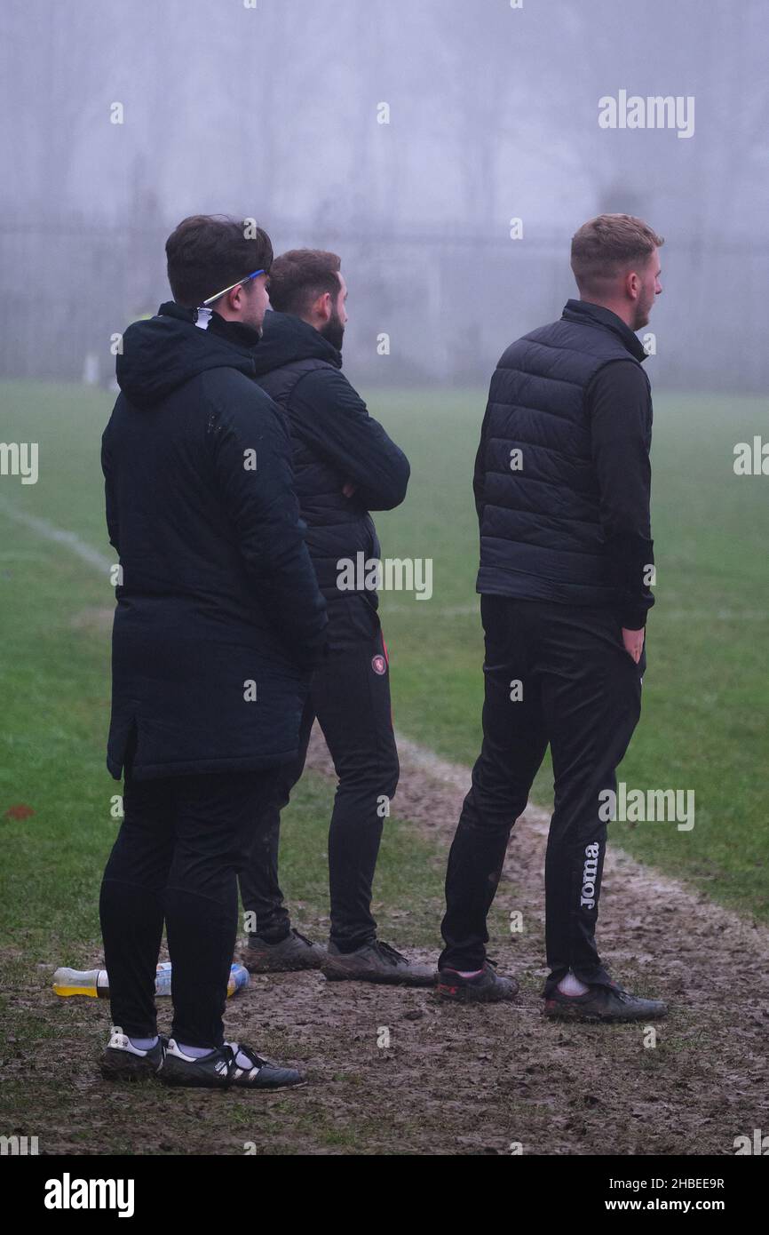 Strood, England, Dec 19th 2021: Gillingham coaching staff during the ...