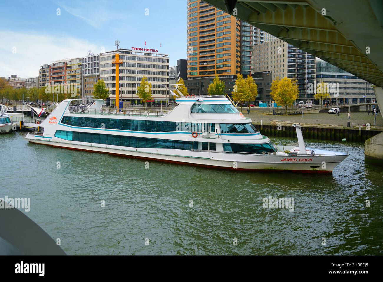 ROTTERDAM, NETHERLANDS -14 NOV 2021- View of a Spido port boat tour ...