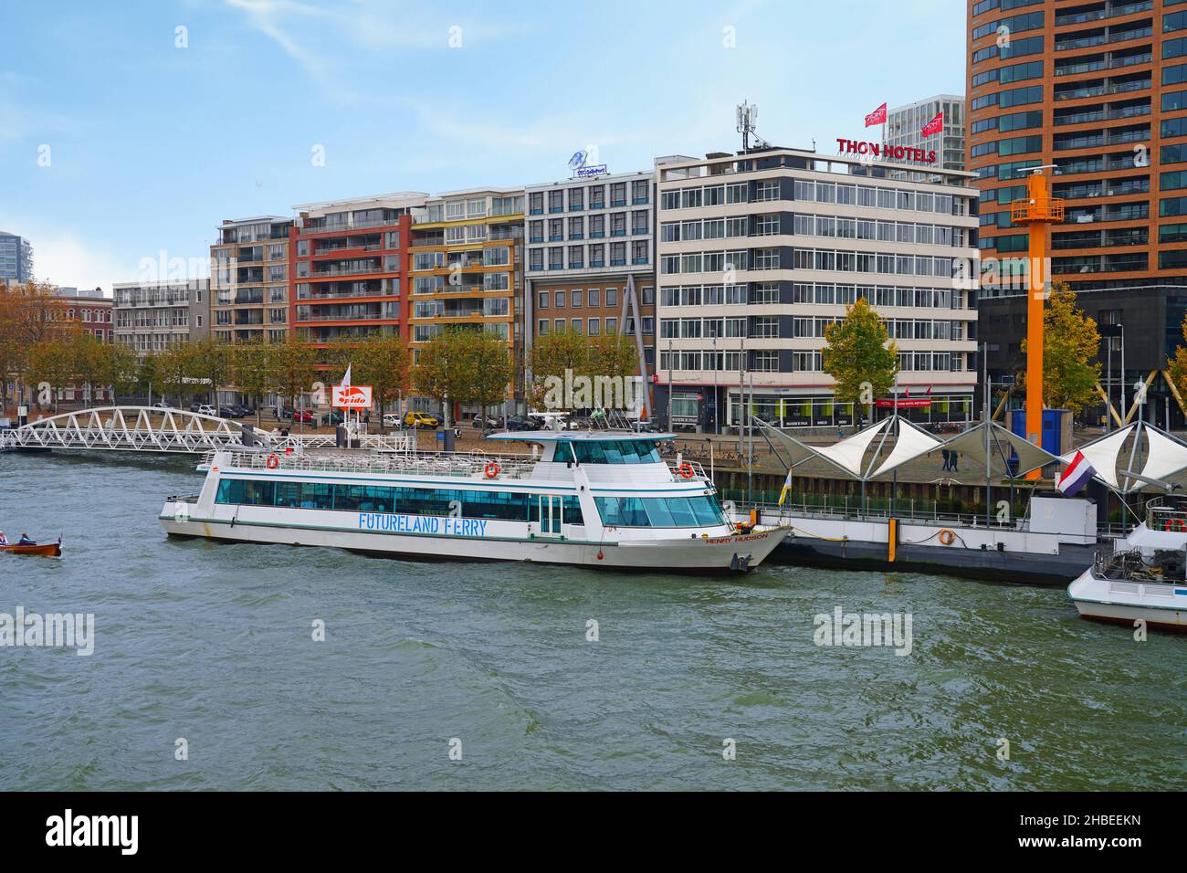ROTTERDAM, NETHERLANDS -14 NOV 2021- View of a Spido port boat tour ...