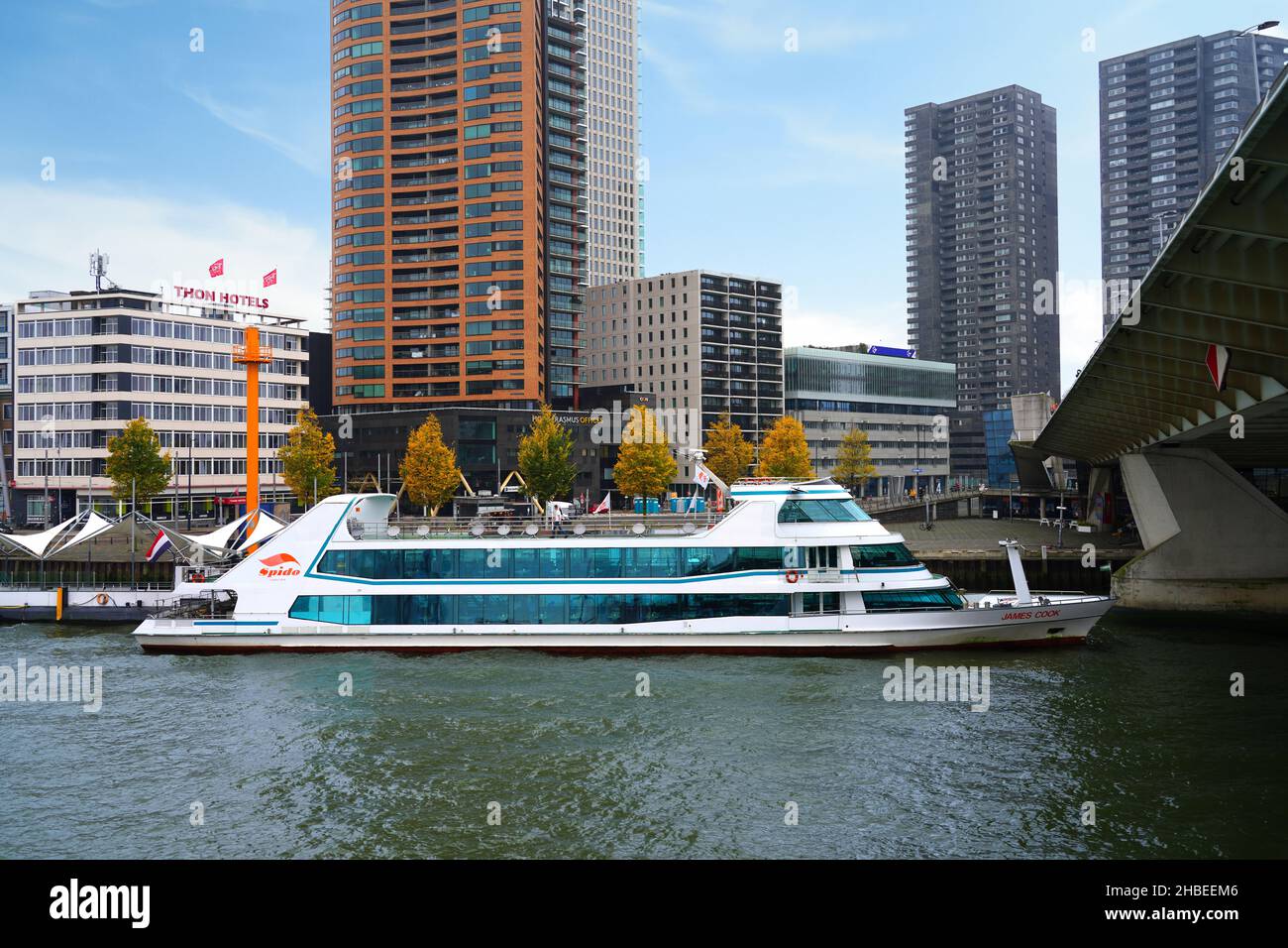 ROTTERDAM, NETHERLANDS -14 NOV 2021- View of a Spido port boat tour ...