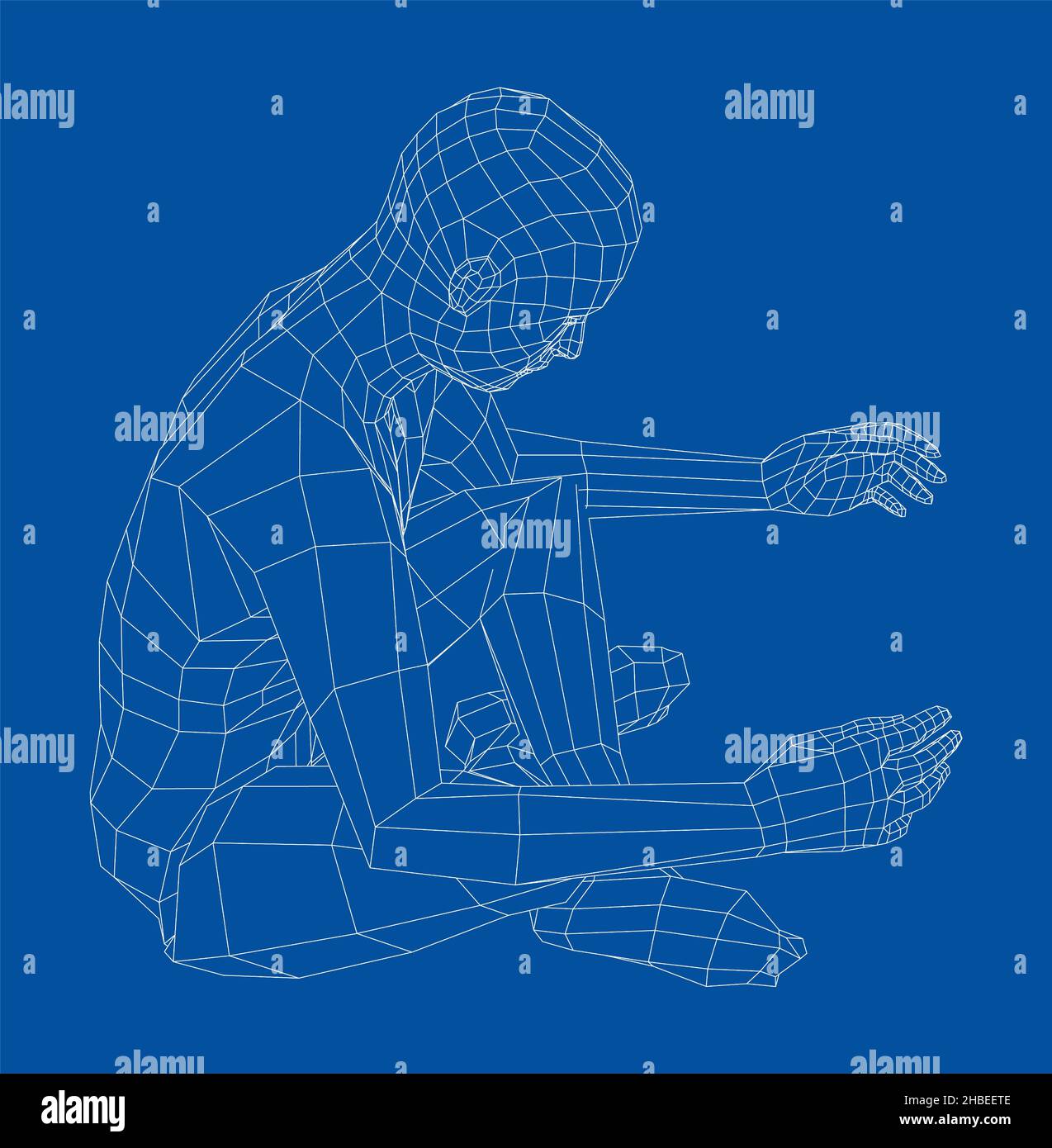 Wireframe man relaxing in lotus position. 3d illustration Stock Photo ...