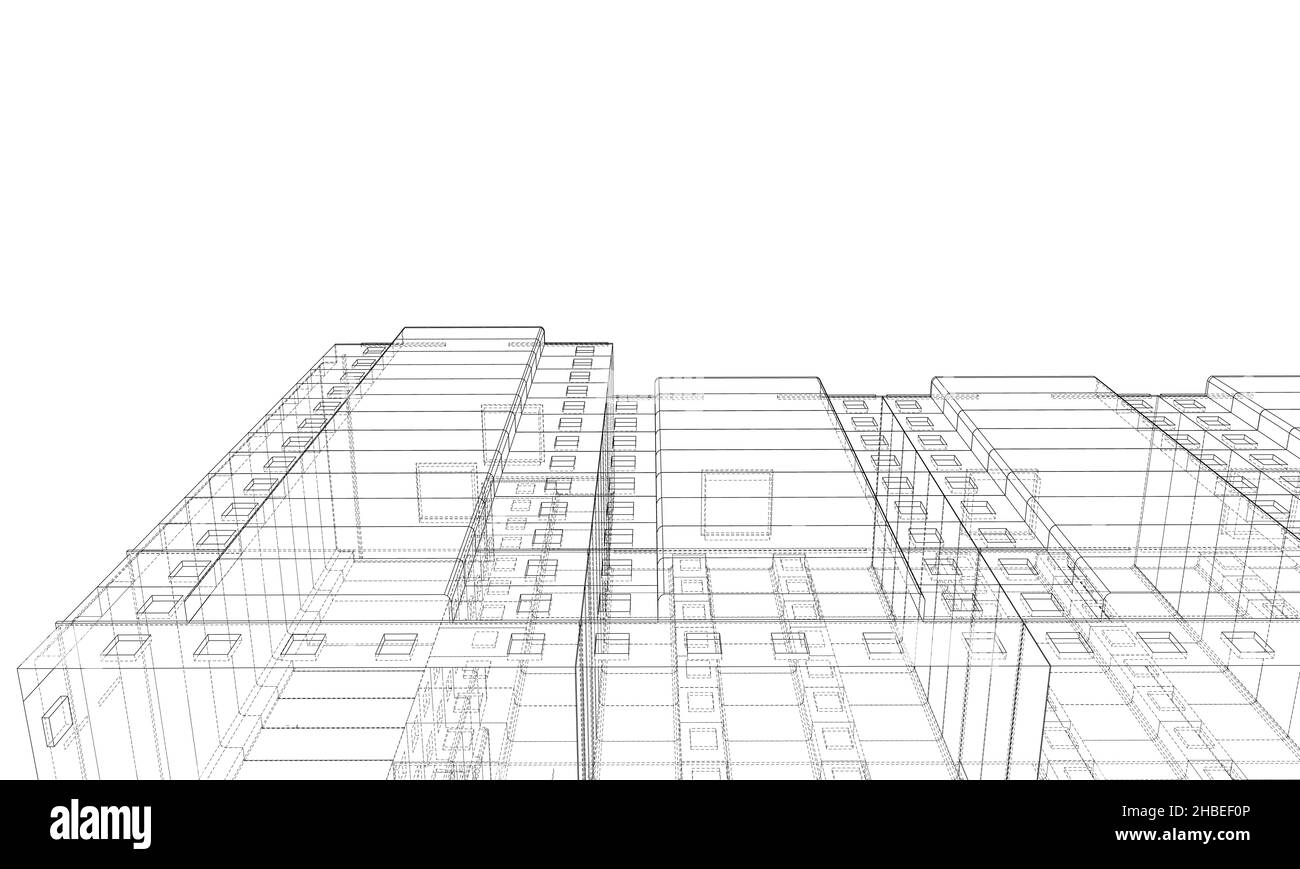 Wire-frame model of a multi-storey building Stock Photo - Alamy