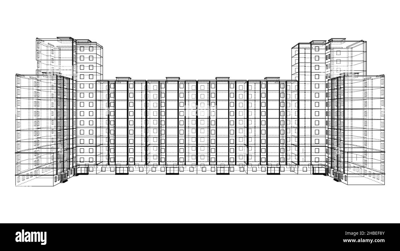 Wire-frame model of a multi-storey building Stock Photo - Alamy