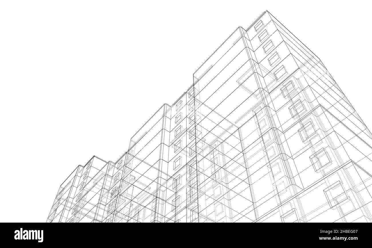 Wire-frame model of a multi-storey building Stock Photo - Alamy