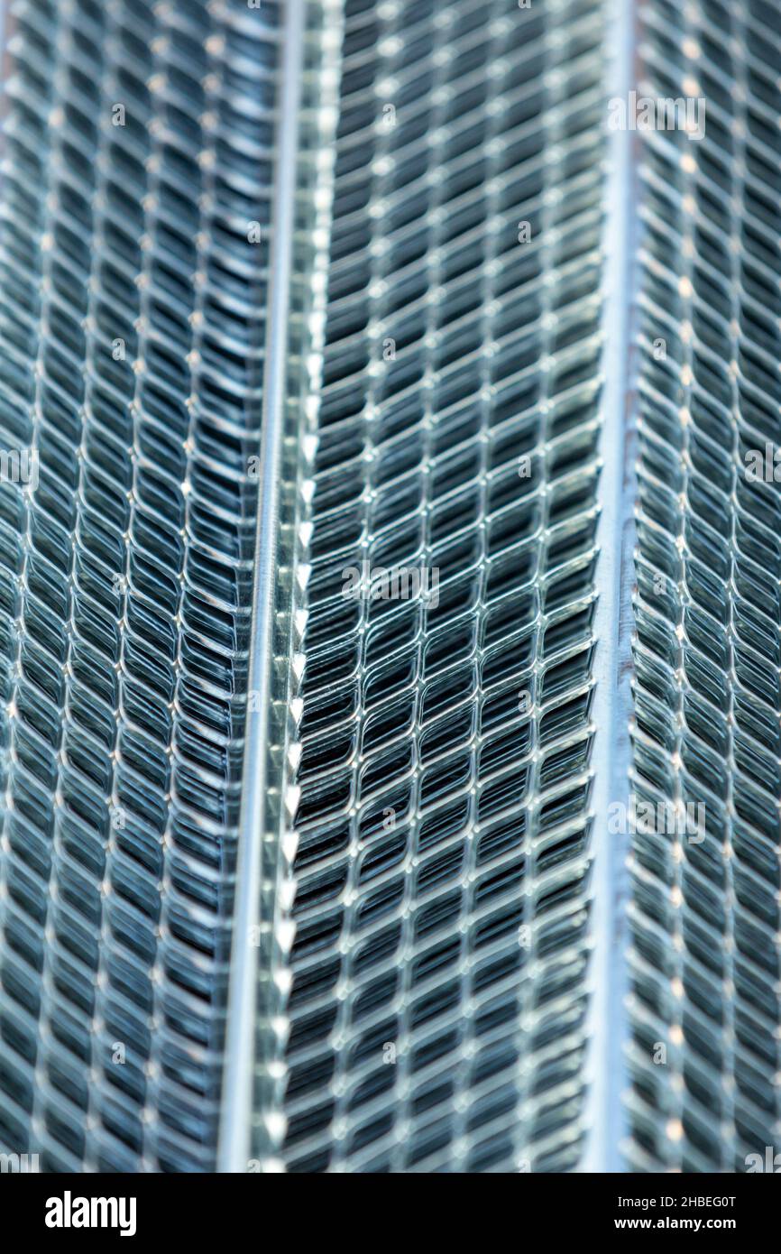 Metal mesh sheets welded together in angled panels to form roofing ...