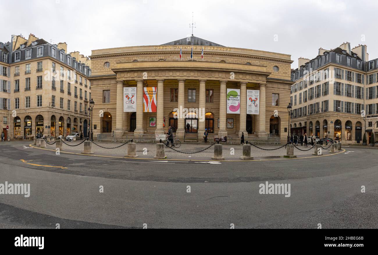Paris, France - 11 13 2021: View of facade of Odeon theater of Europe ...