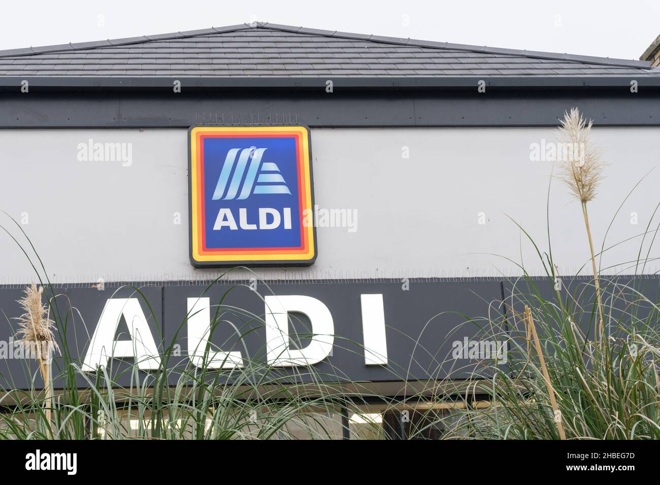 Shop logo on Exterior wall at ALDI supermarket store London England ...