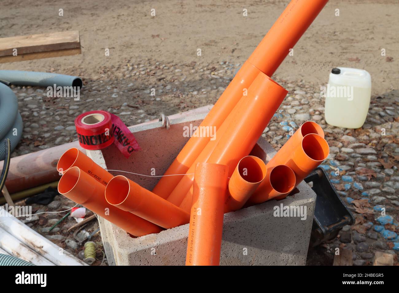 The orange sewer pipes in a box Stock Photo - Alamy