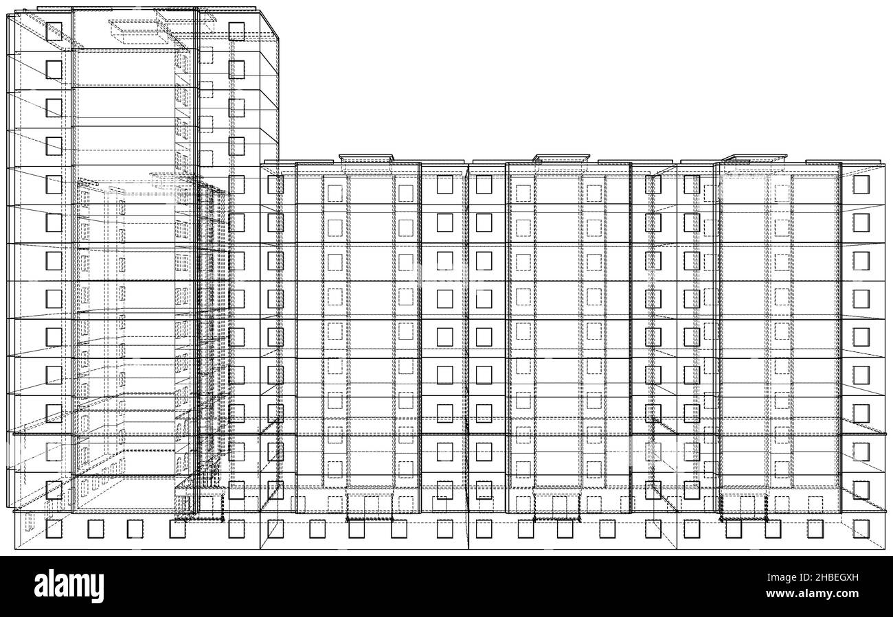 Wire-frame model of a multi-storey building Stock Photo - Alamy