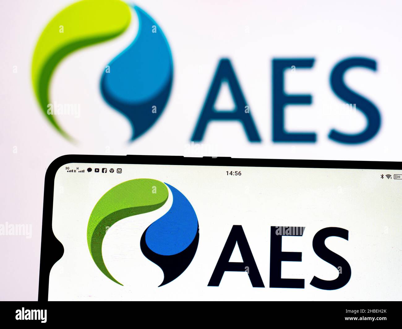 Ukraine. 19th Dec, 2021. In this photo illustration AES Group logo seen ...