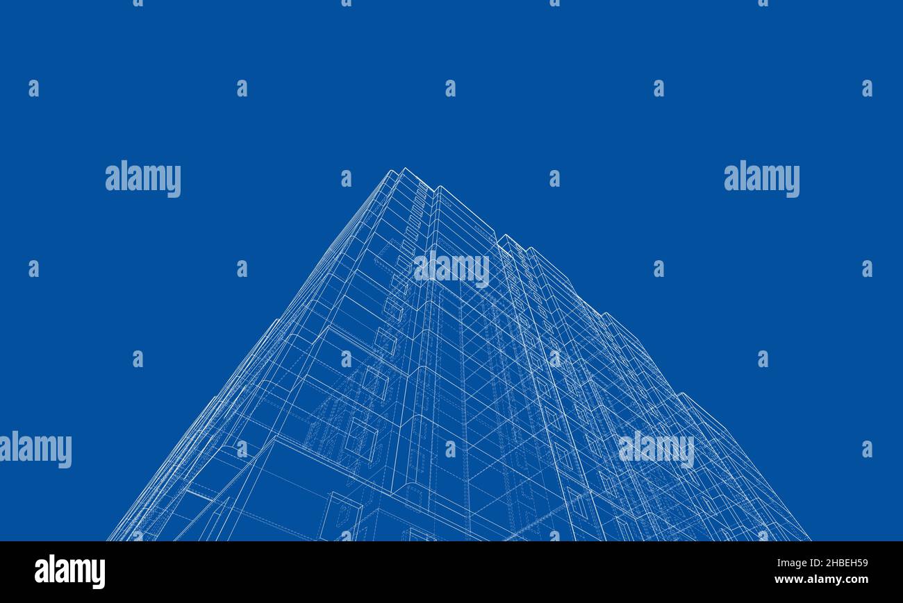 Wire-frame model of a multi-storey building Stock Photo - Alamy