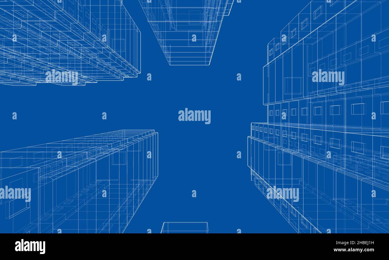 Wire-frame model of a multi-storey building Stock Photo - Alamy