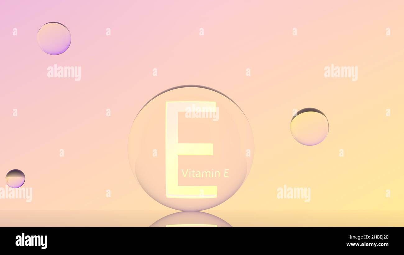 The Tocopherol vitamin E concept. Illustration 3D rendering vitamin E ...