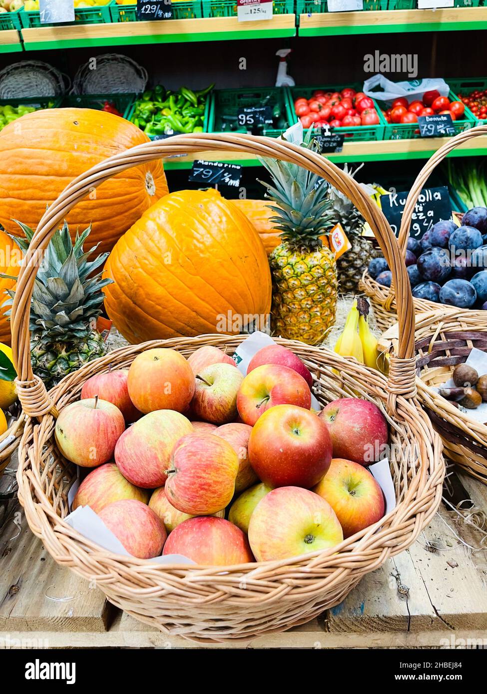 Fruit market with various colorful fresh fruits and vegetables Stock ...