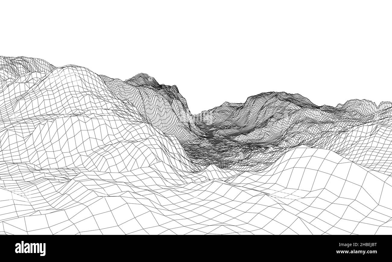 Abstract 3d wire-frame landscape. Blueprint style Stock Photo - Alamy