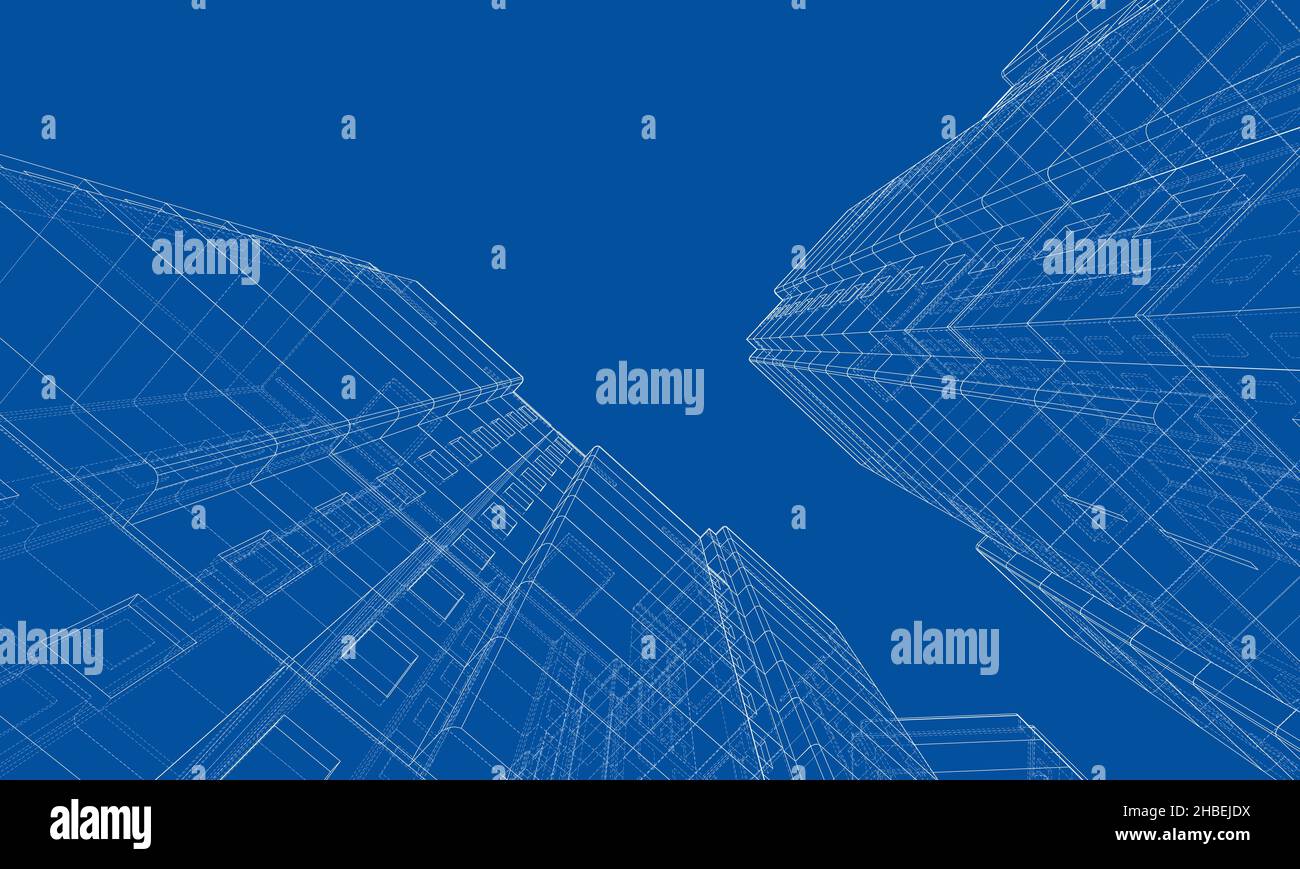 Wire-frame model of a multi-storey building Stock Photo - Alamy