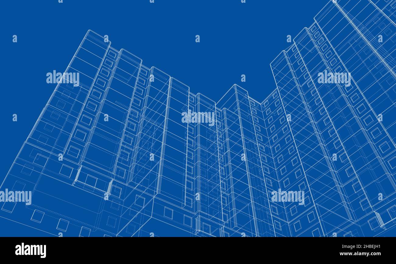 Wire-frame model of a multi-storey building Stock Photo - Alamy