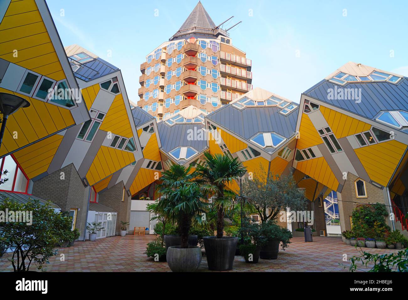 ROTTERDAM, NETHERLANDS -10 NOV 2021- View of the yellow Cube Houses ...