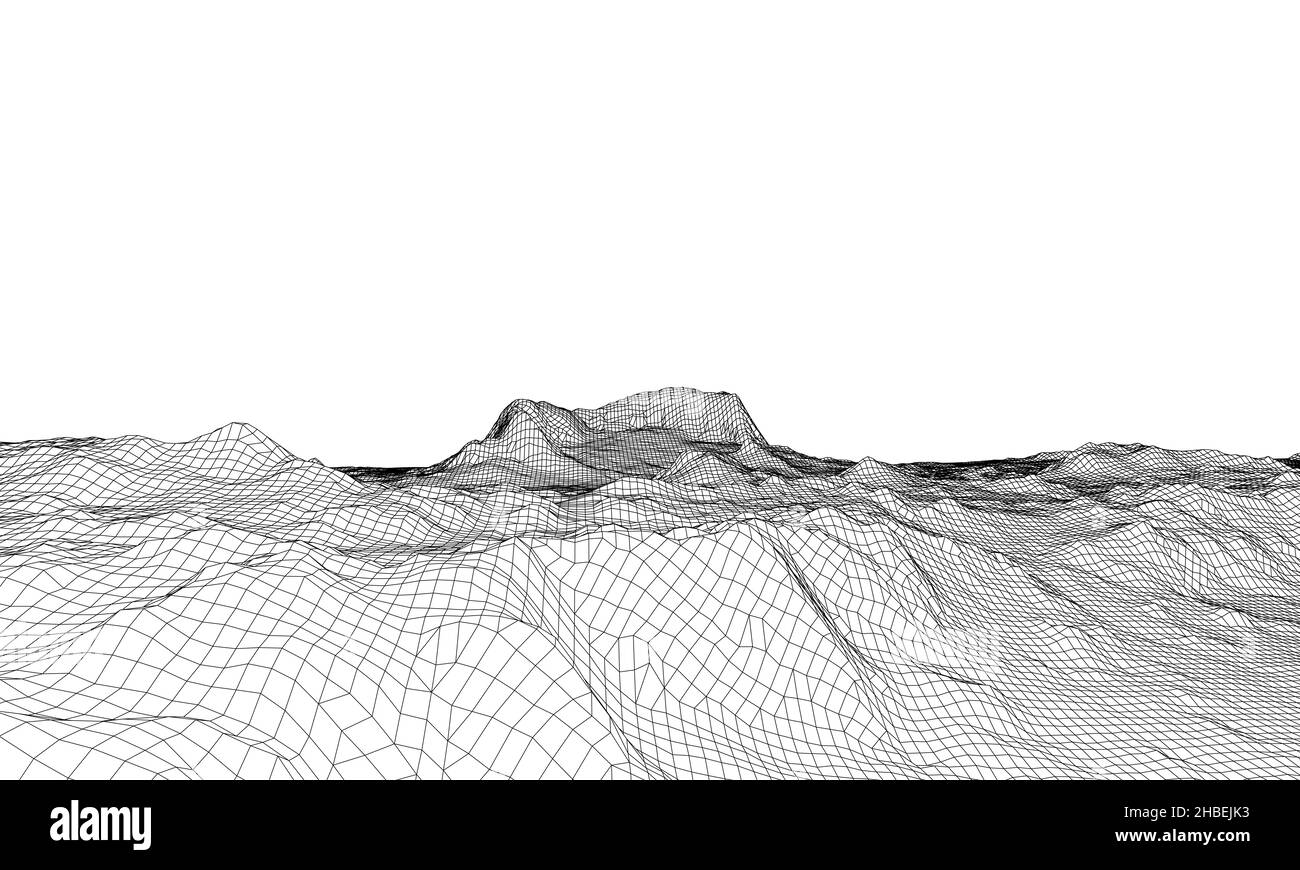 Abstract 3d wire-frame landscape. Blueprint style Stock Photo - Alamy