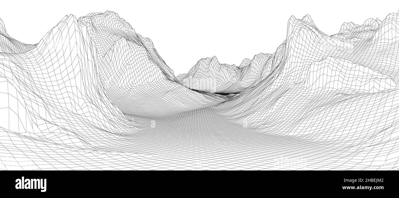 Abstract 3d wire-frame landscape. Blueprint style Stock Photo - Alamy