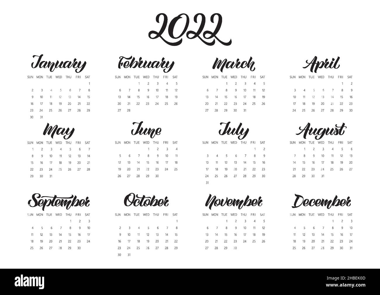 Vector Calendar Planner for 2022 Year with handdrawn lettering and ...