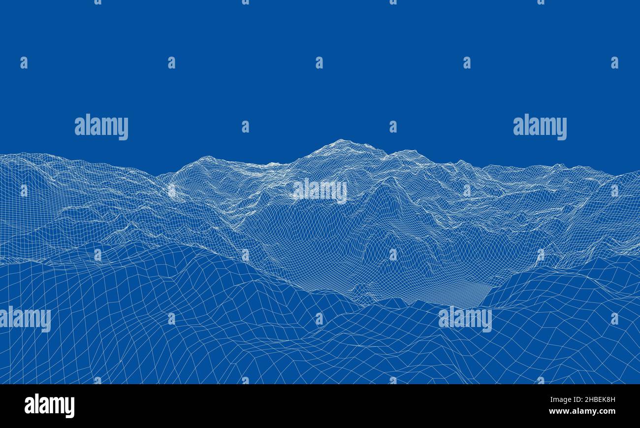 Abstract 3d wire-frame landscape. Blueprint style Stock Photo - Alamy
