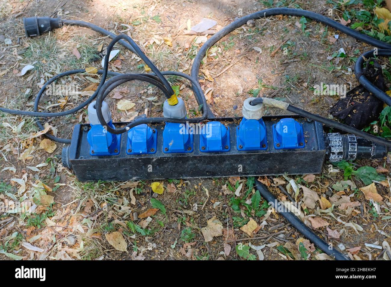 Water resistant power strip electric power strip box in garden Stock ...