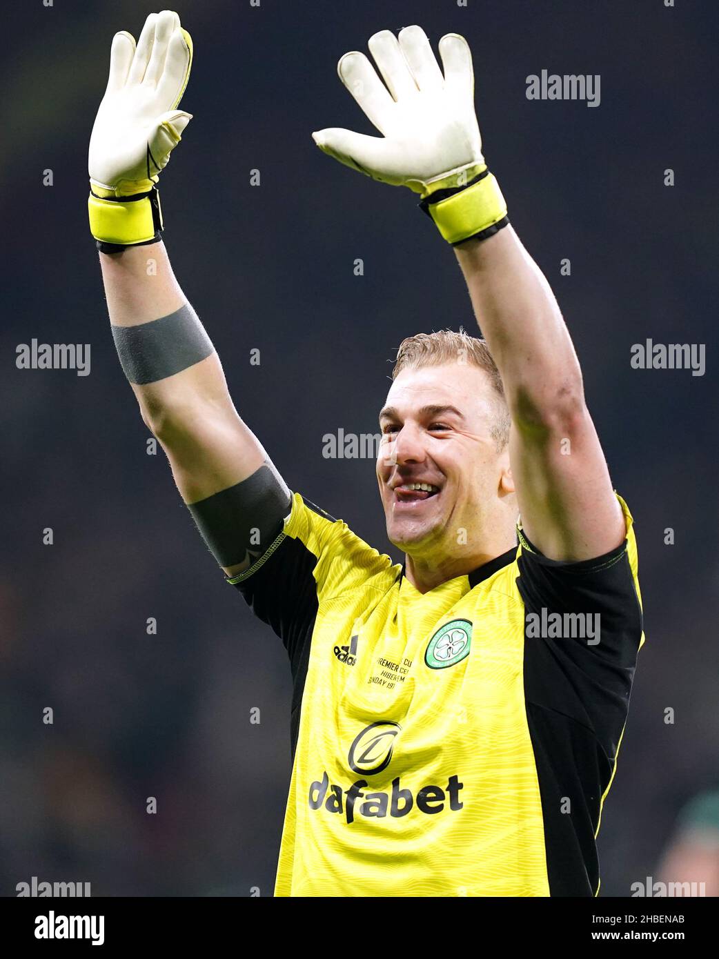Celtic goalkeeper Joe Hart celebrates after winning the Premier Sports ...