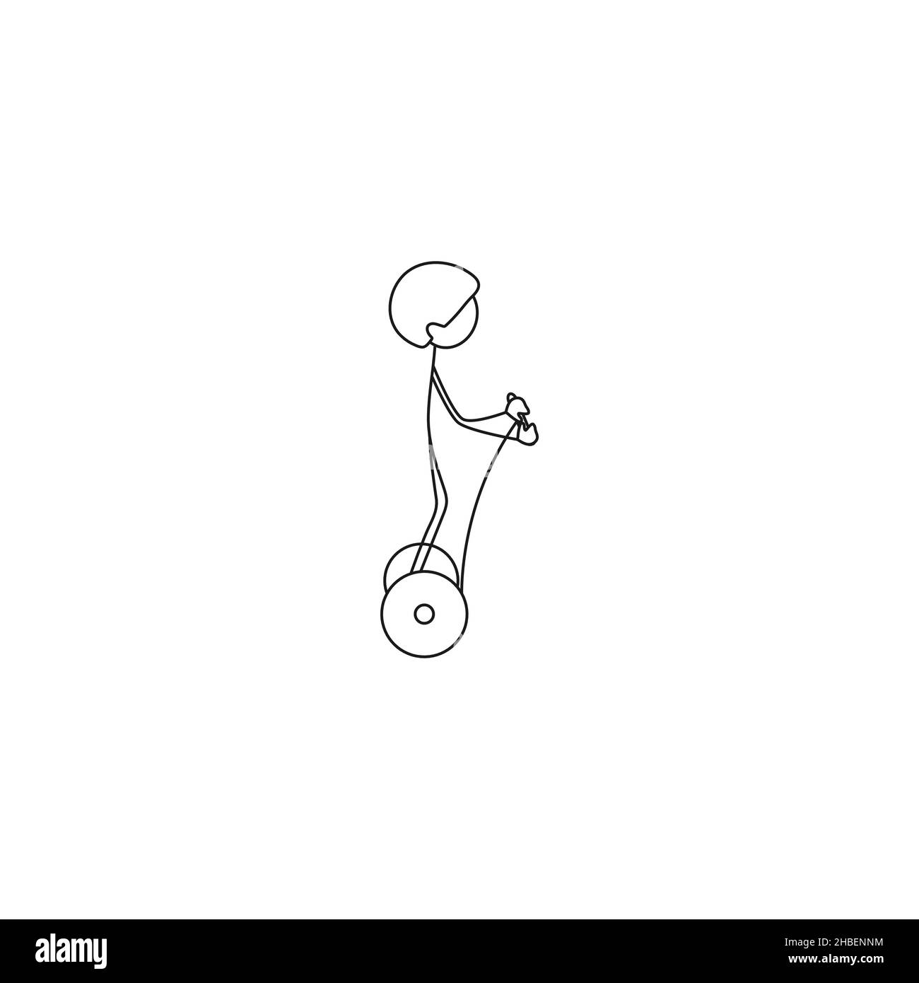 Stick figure child in a helmet riding a two-wheel transport icon vector ...