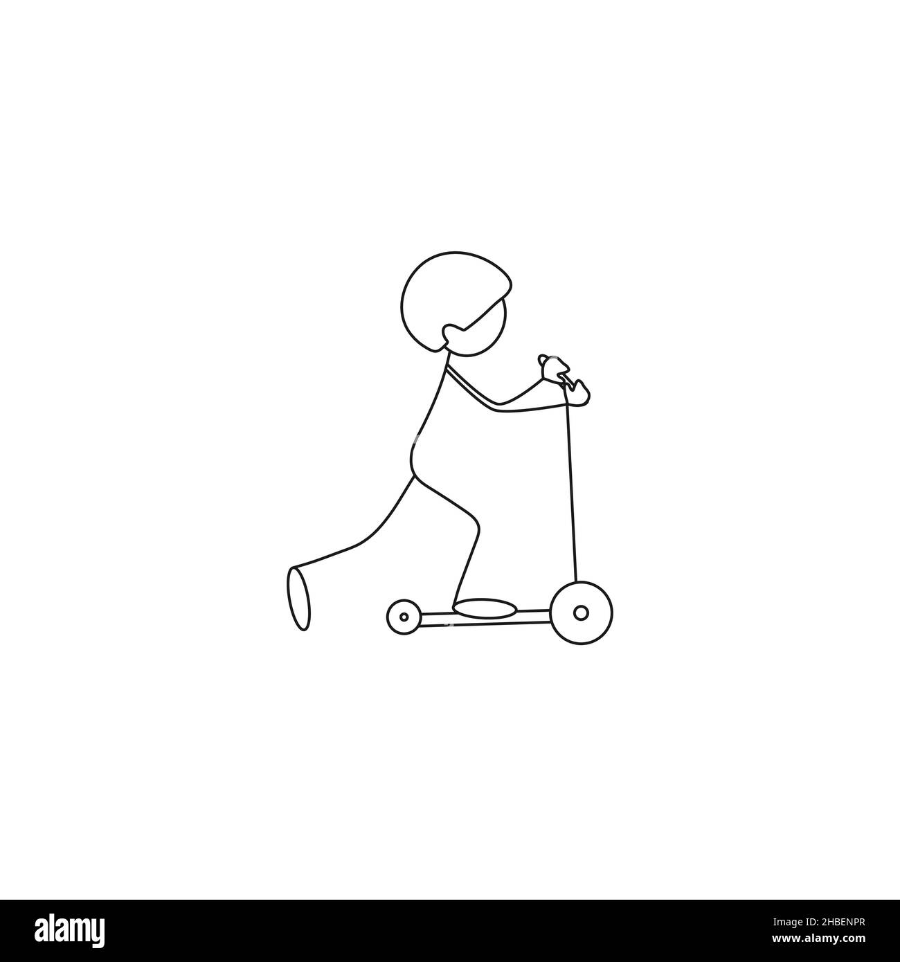 Stick figure child riding a scooter icon vector Stock Vector Image ...