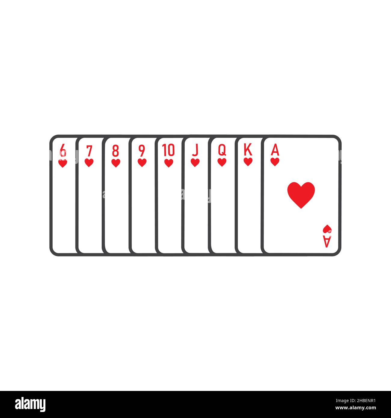 Playing poker cards flush of hearts from six to ace suit vector set ...