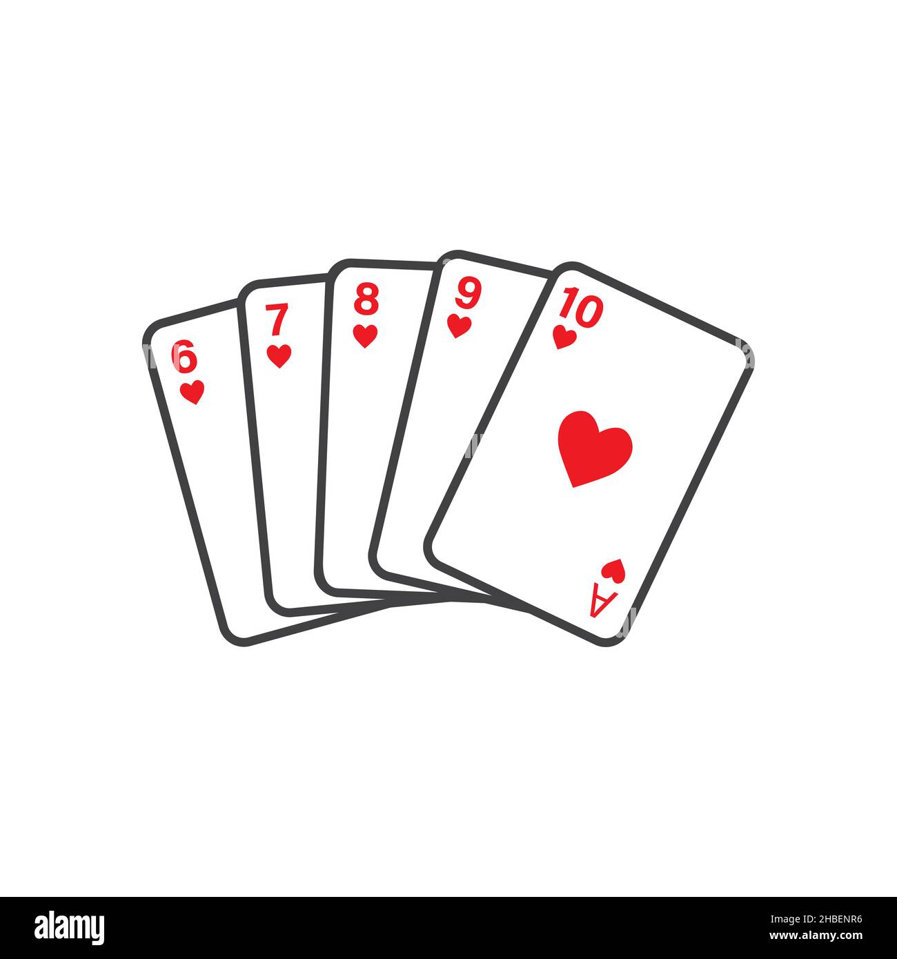 Straight Flush of Hearts from Six to Ten -vector playing cards isolated ...
