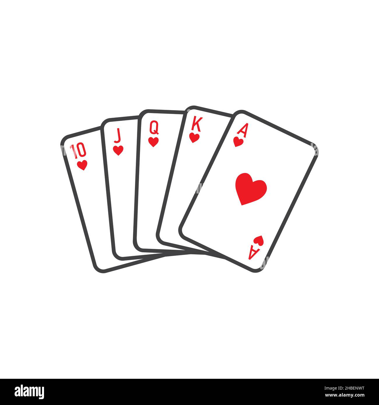 Straight Flush of Hearts from ten to ace - vector playing cards ...