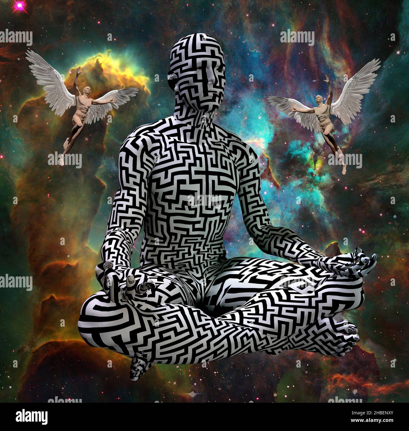 Maze man in lotus pose. 3D rendering Stock Photo - Alamy