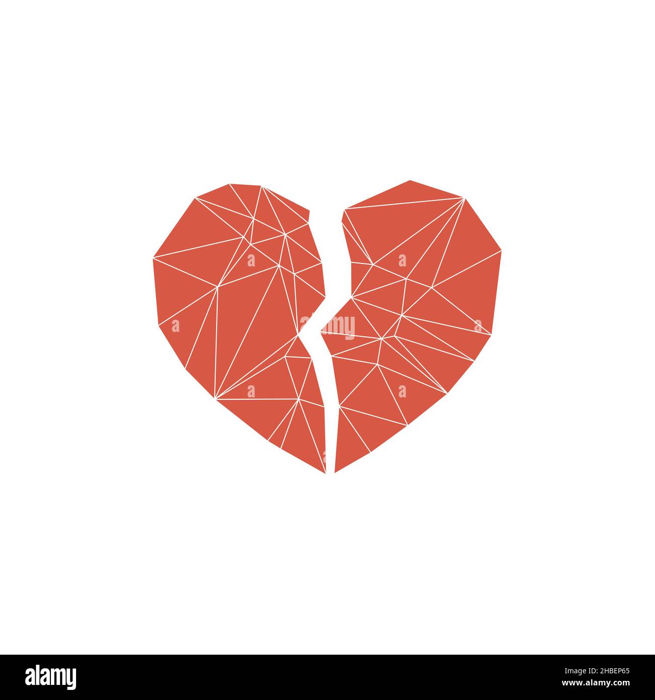 Broken low poly heart made from triangles vector icon isolated on white ...