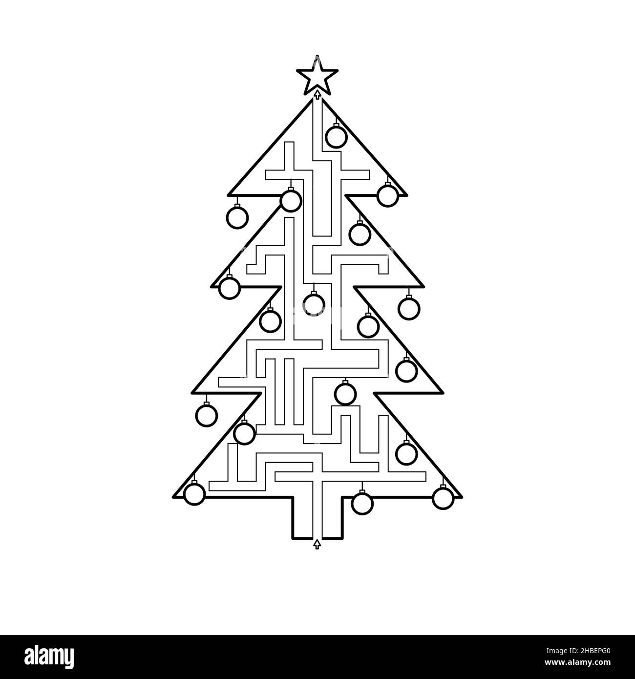New year tree labyrinth pattern vector with path to exit isolated on ...