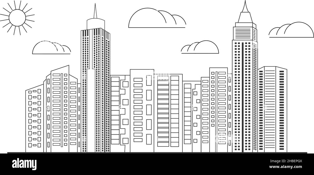 Silhouette of city buildings isolated on white vector background Stock ...