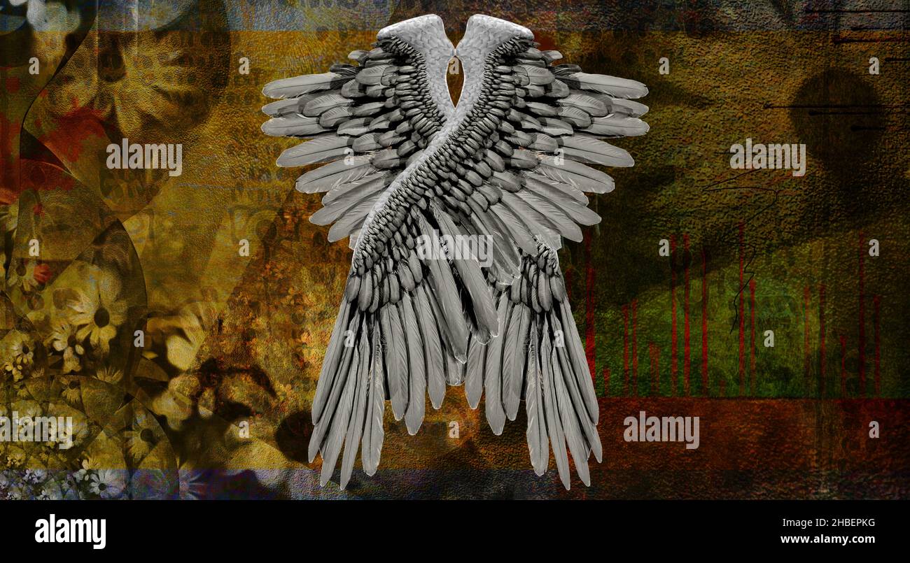 Modern dark art. Angel Wings. 3D rendering Stock Photo - Alamy