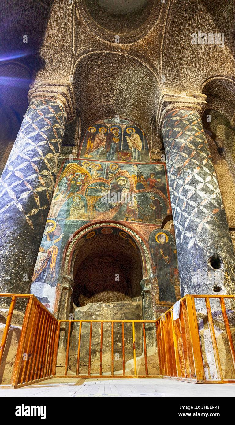 Inside of the Gumusler Monastery and underground cave city. Unesco ...