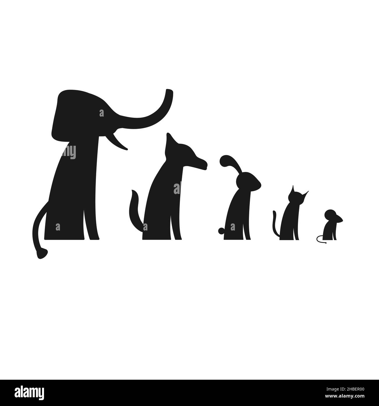 Silhouettes of animals in a row isolated on white background Stock ...