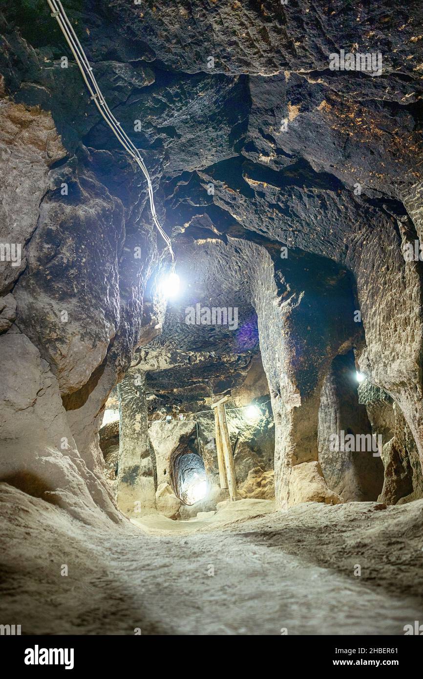 Inside of the Gumusler Monastery and underground cave city. Unesco ...