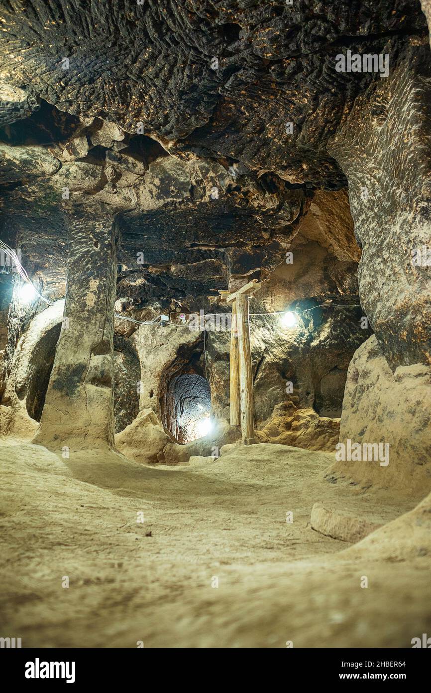 Inside of the Gumusler Monastery and underground cave city. Unesco ...