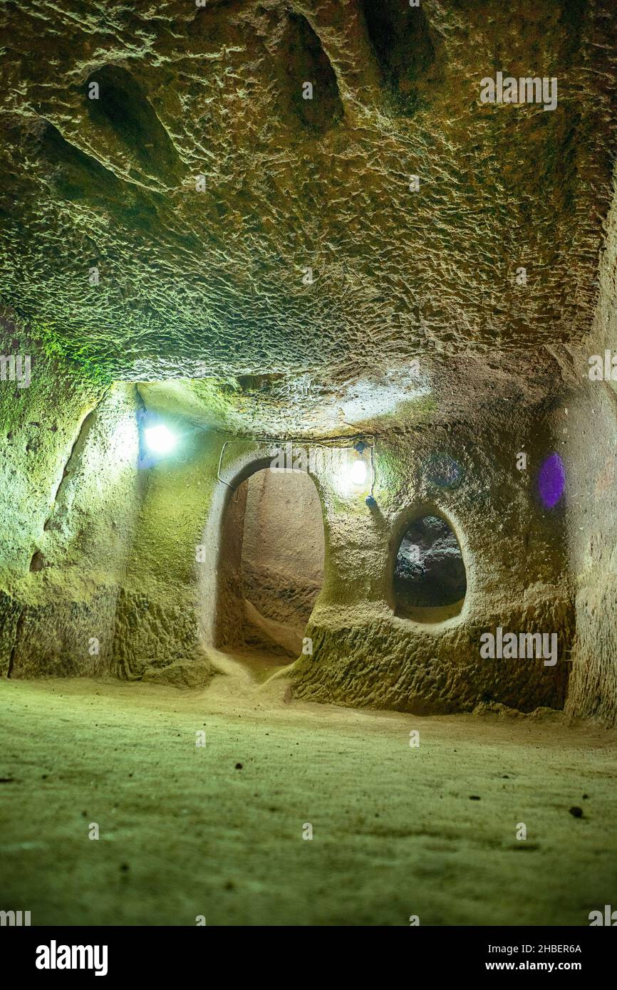 Inside of the Gumusler Monastery and underground cave city. Unesco ...