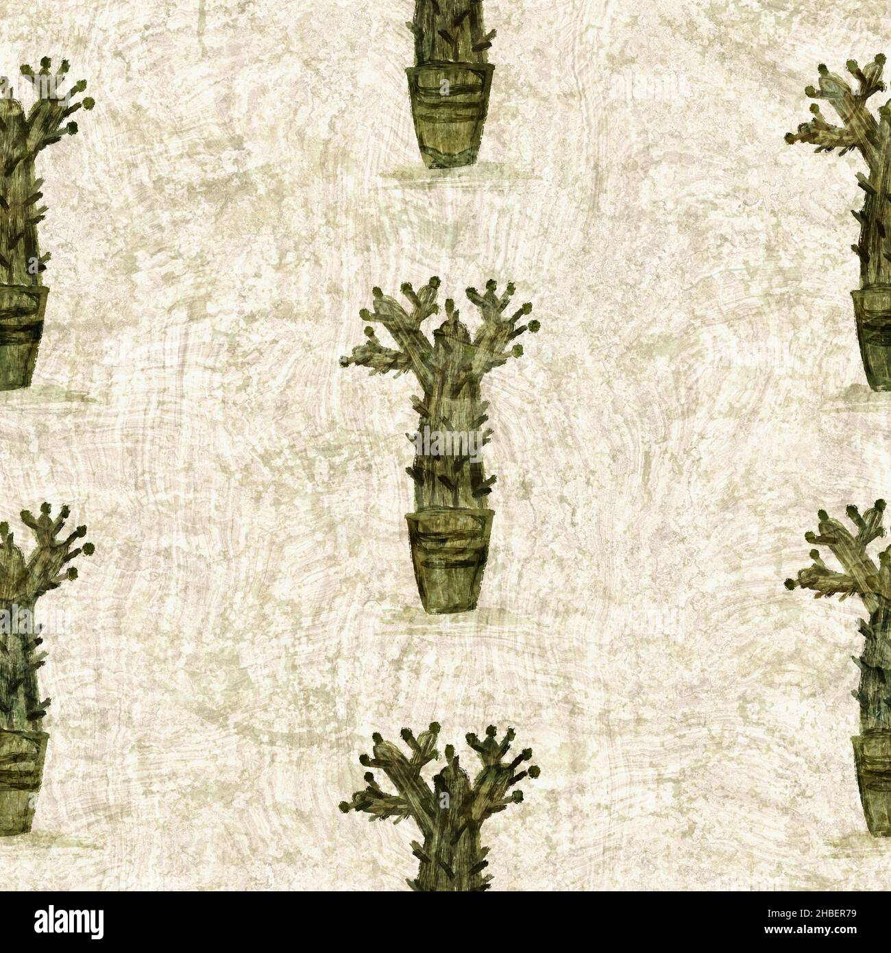 Desert plant on sand texture seamless raster pattern. Organic succulent ...
