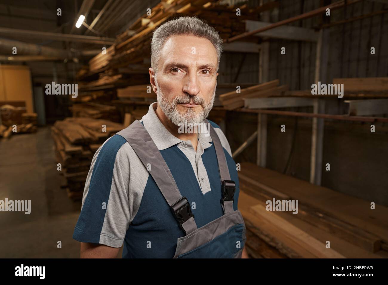 Portrait of handsome craftsman standing near shelves Stock Photo - Alamy