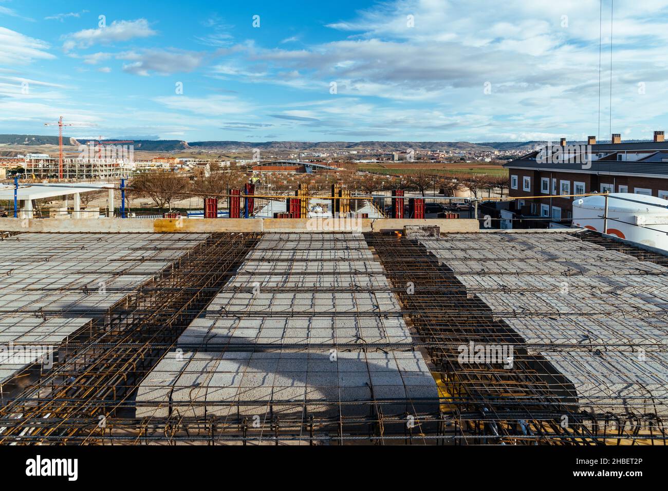 Slab under construction in a single-family row houses construction site ...
