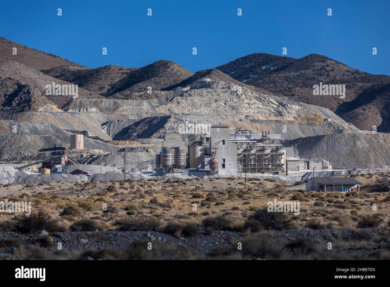 Magnesium carbonate mining operation set into a mountain in Nevada ...