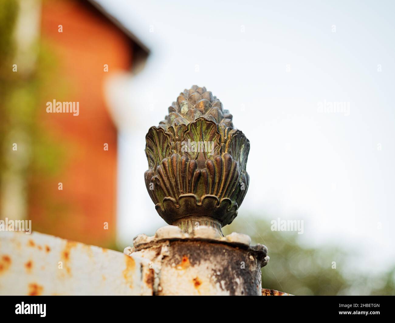 Decorative metal pattern on a fence on blurred background Stock Photo ...