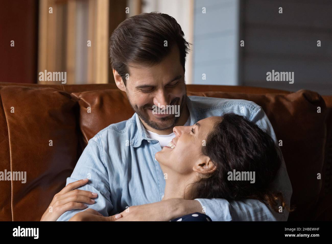 Happy young man enjoying sweet tender time with wife Stock Photo - Alamy