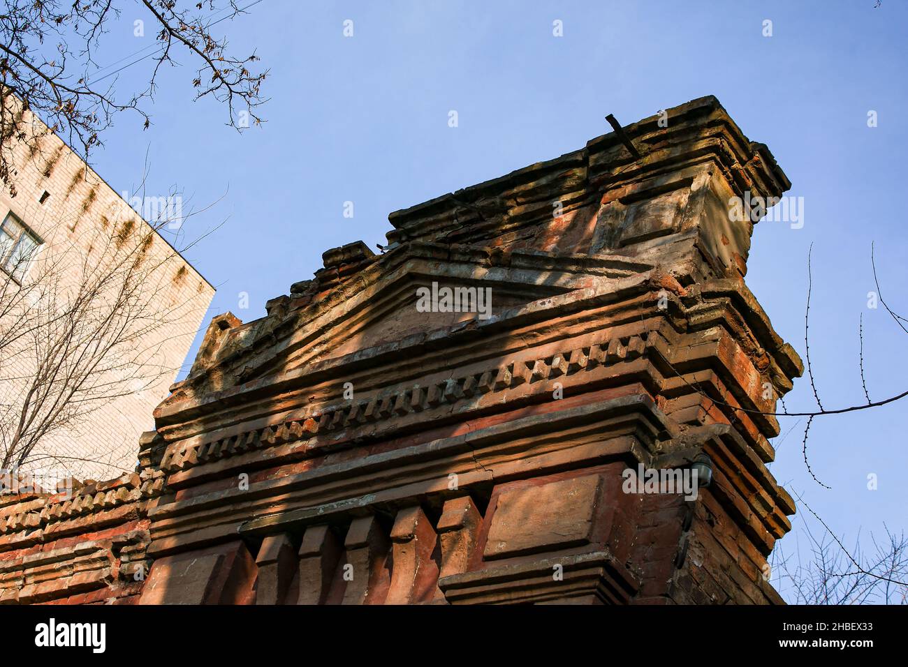 Ruined view of an old nineteenth century house in the city of ...